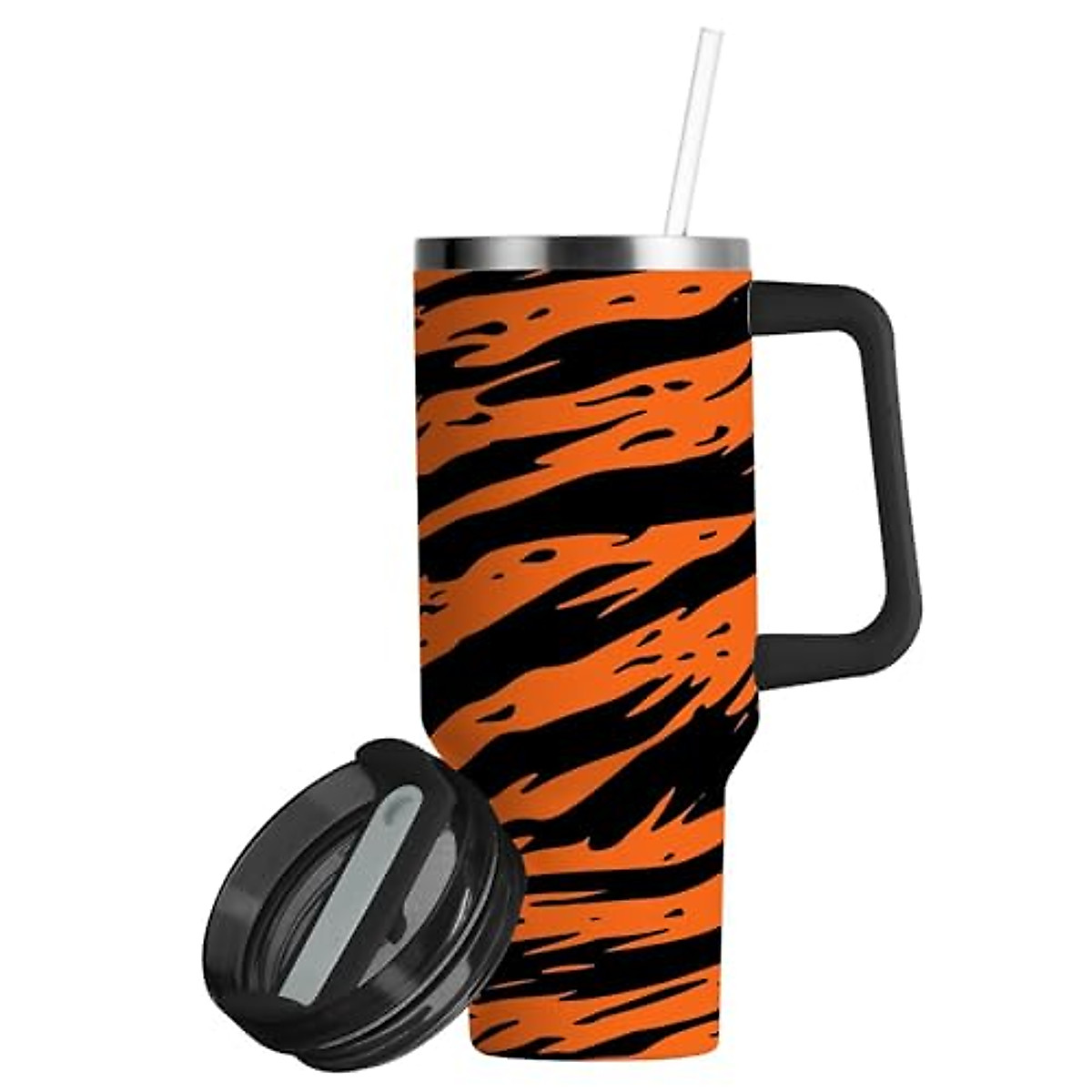 Flradish 30oz Tumbler with Handle, Tiger Skin Texture Stainless Steel Tumbler with Lid and Straws Double Wall Vacuum Insulated Leakproof Coffee Travel Mug