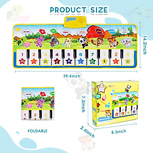 M SANMERSEN Piano Mat, 39.5" X 14" Musical Mat 8 Instrument Sounds Piano Mat for Toddlers Touch Play Dancing Mat Toy for 1 2 3 Year Old Girls Boys Gifts