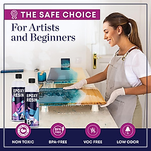 Resin Epoxy Craft Kit 32 Ounce Epoxy Resin Kit (16oz. Resin + 16oz. Hardener) High Gloss UV Resistant Odor-Free Art Resin, BPA-Free and Non-Toxic Crystal Clear Formula 32oz