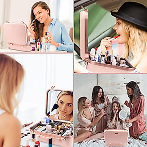 Extrei Gent Makeup Travel Lighted Case with Large LED Light Mirror Coetic Bag Organizer Professional Adjustable Divider Storage, Waterproof Portable Make up Train Box Accessories And Tools Case