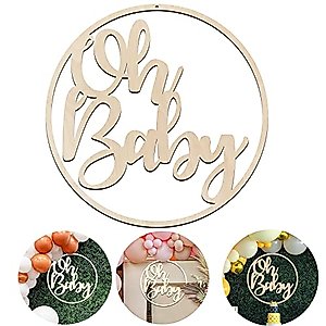 13.8in Oh Baby Sign for Baby Shower Backdrop Gold Wooden Baby Shower Banner Sign for 1st Birthday Backdrop,Oh Baby Wood Sign for Wall Photo Props,Baby Announcements (Wooden Color)