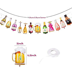 Collect Present Champagne and Wine Bottle Balloons – 12 Foil Balloons with Beers & Cheers Banner – Birthday, Bachelorette and Engagement Party Decorations with Banner Ribbon