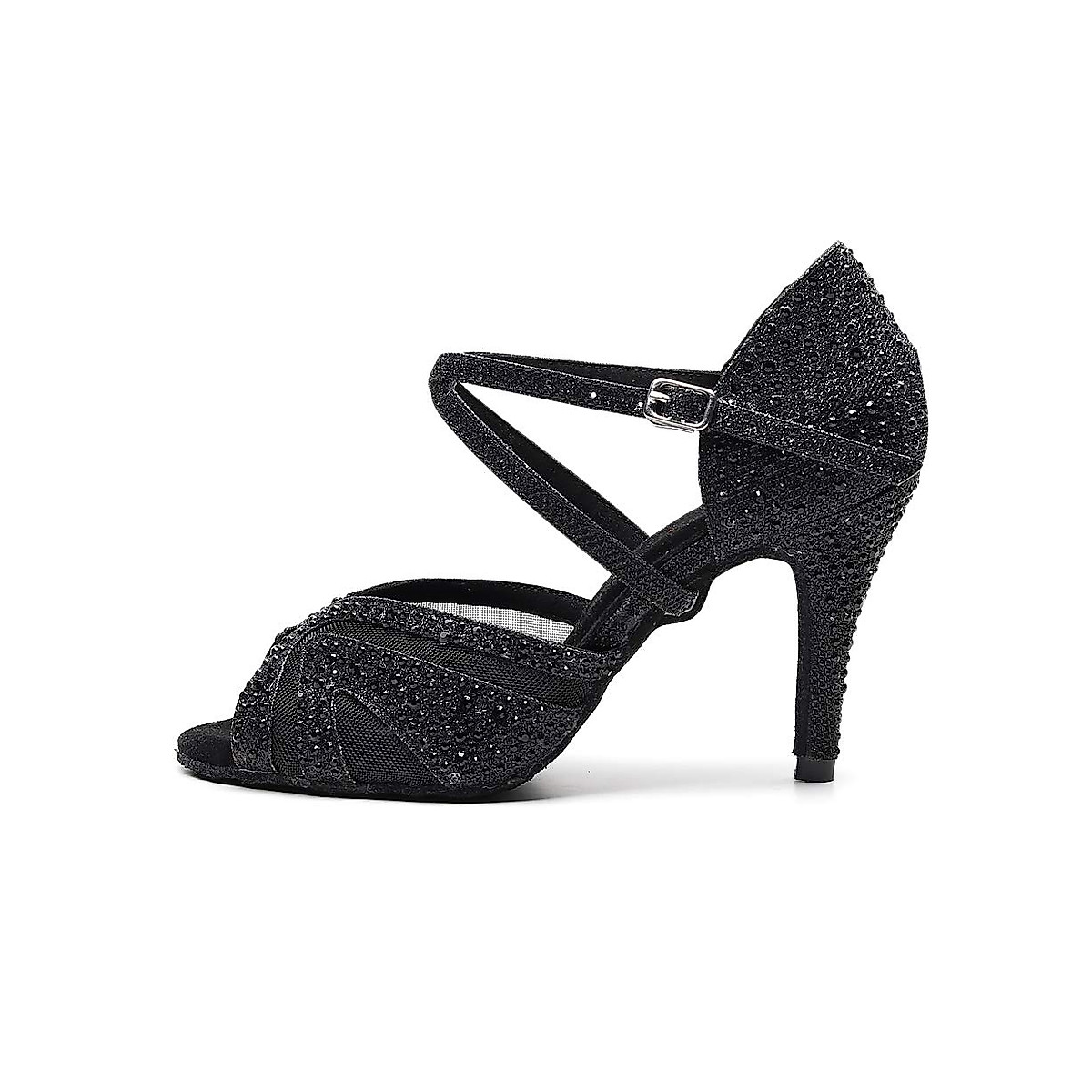 Pierides Women's Suede Sole Rhinestone Ballroom Dance Shoes Latin Salsa Performance Dance Shoes 4" Heel,10.5 US