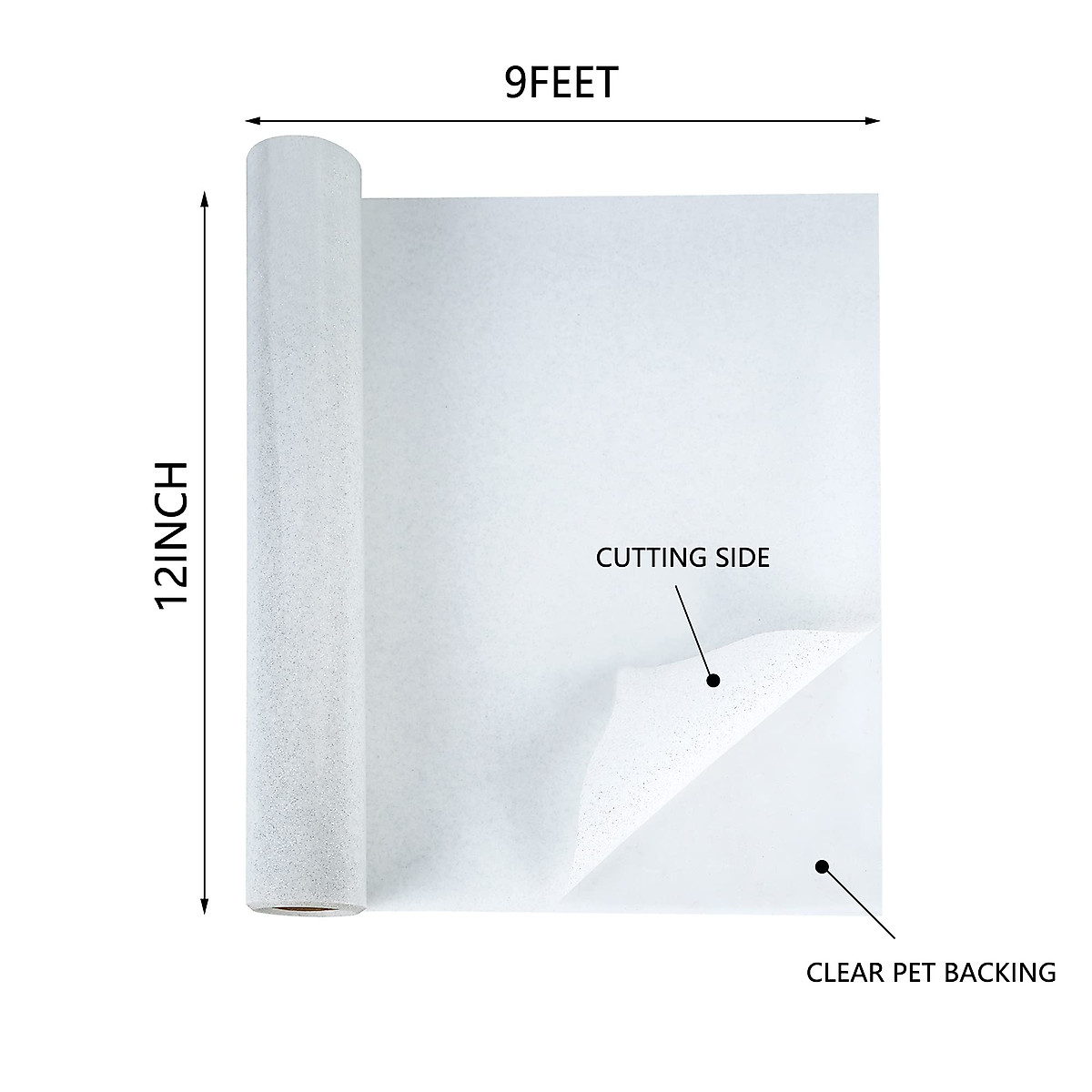 HTVVETUR Glitter White Heat Transfer Vinyl - 12" x 9ft Iron on Vinyl HTV Vinyl for Shirts, Cameo - Easy to Cut & Weed for Heat Vinyl Design (J001-9ft)