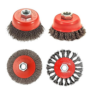 OSFTBVT Wire Wheel Brush for 4-1/2" Angle Grinder 4 Inch Wire Wheel Set 3 Inch Wire Cup Brushs 5/8"-11 Threads Arbor - 4pcs