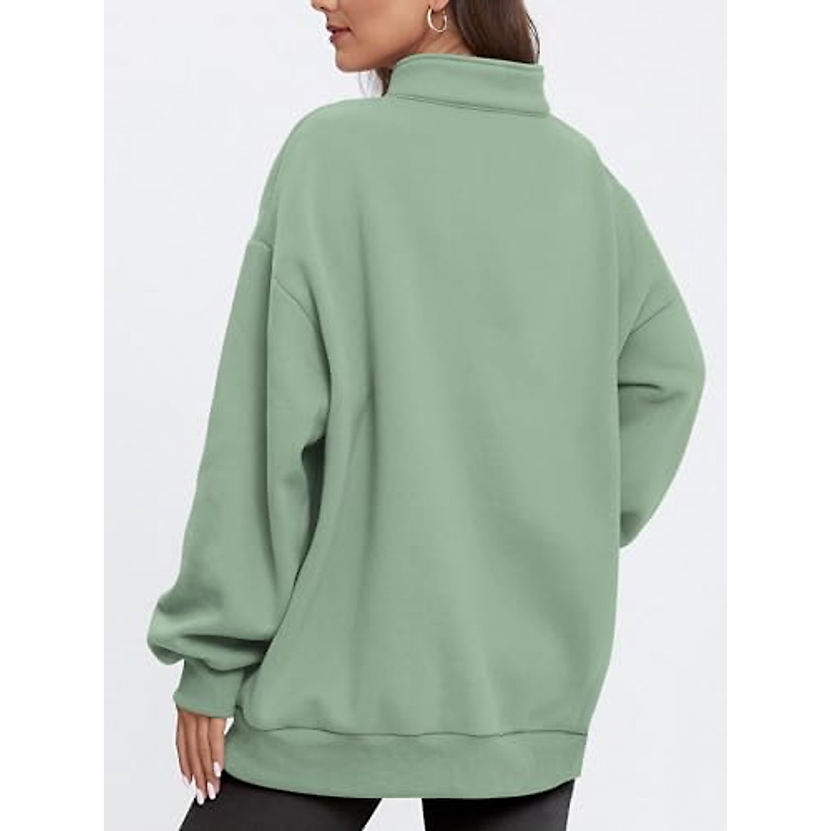 ATHMILE Womens Oversized Half Zip Pullover Long Sleeve Sweatshirt Quarter Zip Hoodie Sweater Teen Girls Fall Y2K Clothes Lightgreen