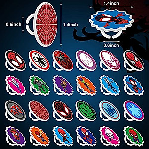 24Pcs Hero Cupcake Topper Birthday Party Favor, Spider Friends Cup Cake Decorations Supplies Finger Rings Gift for Anime Fans Kids, Goody Bag/Easter Egg Stuffers