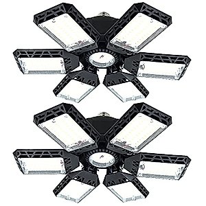 2-Pack LED Garage Lights, 160W Garage Light, 16000LM 6500K Garage Lights Ceiling Led Bulb with 6+1 Adjustable Panels, Garage Led Light Fixtures, LED Shop Light for Garage Basement Workshop Attic