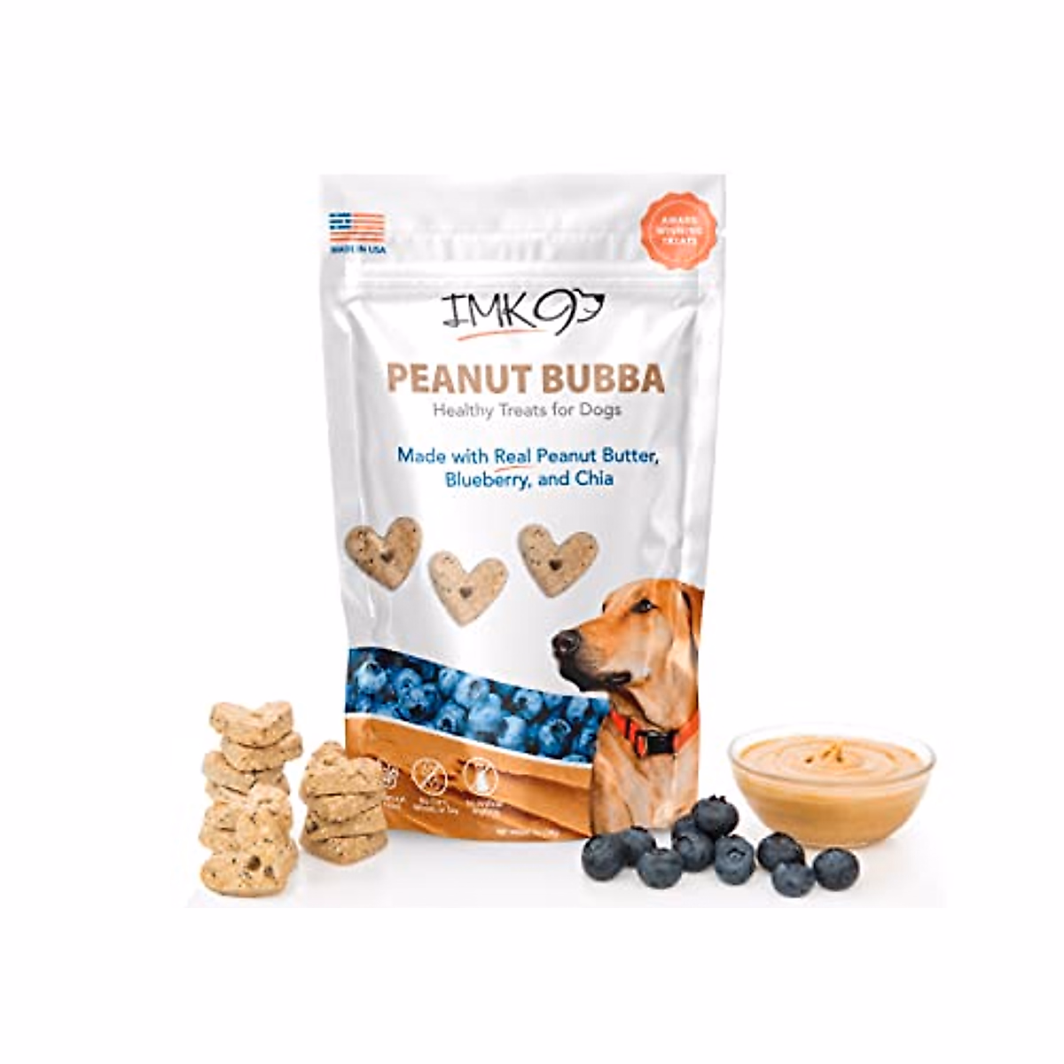 All Natural Puppy Peanut Butter Training Treats - Low Calorie Dog Treats – Low Fat Diet for Pets - Vegetarian, Baked, Crunchy Biscuits - Heart Shaped, Healthy Fiber, No Grain-Gluten, Made in USA