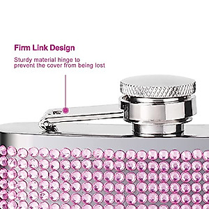 Flasks for Liquor for Women Pink Diamond,6 Oz Rhinestones Stainless Steel Hip Flask Leakproof with Funnel,Never-Lose Cap Flask