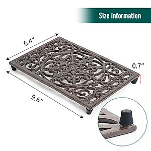 Sungmor Rectangle Cast Iron Trivets, Metal Trivet for Hot Pots and Pans, Heavy Duty Rustic Wood Stove Tea Pot Trivet, Decorative Hot Pot Holder for Kitchen Counter and Dining Table