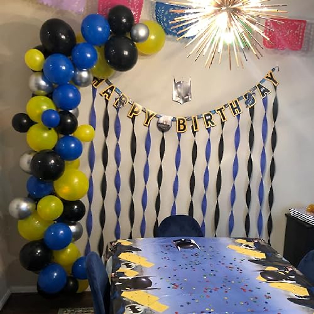 Balloons Blue Yellow and Black 60 Pcs, 12 Inch Dark Blue Yellow and Black Latex Balloons with Metallic Silver Balloons for Boys Police Robots Bat Hero Birthday Graduation Halloween Party Decorations