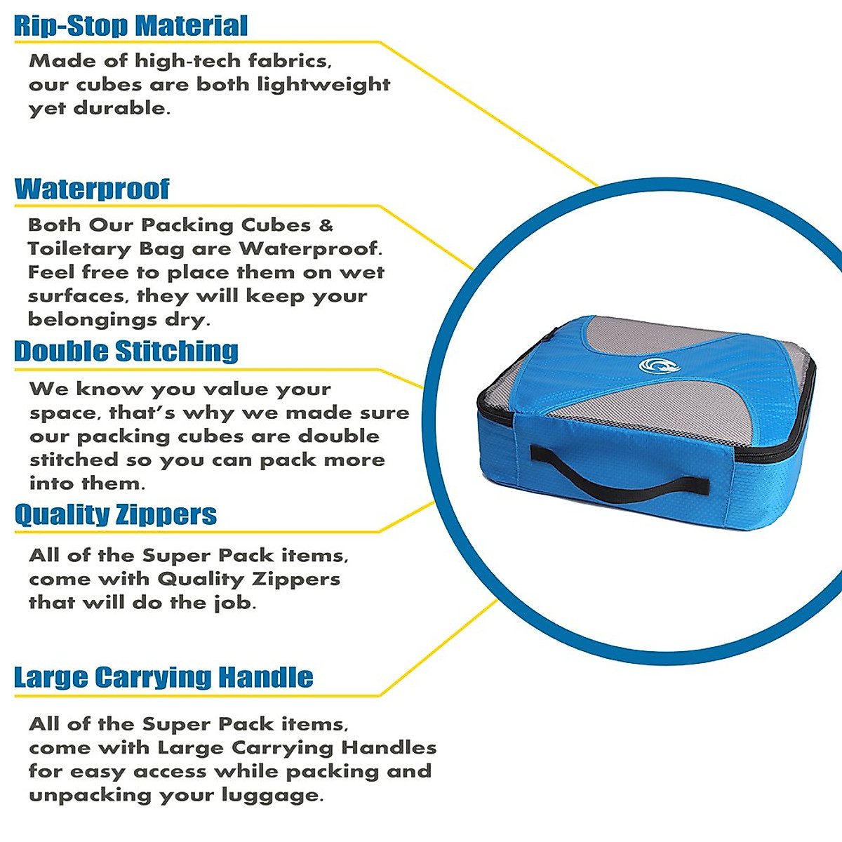 YOLLIT Pura Belleza Packing Cubes! 4 Ultralight and Durable Travel Bags + Laundry Bag + Complimentary Toiletry Bag. Keeps Luggage and Closet Organized. The #1 Packing Cube