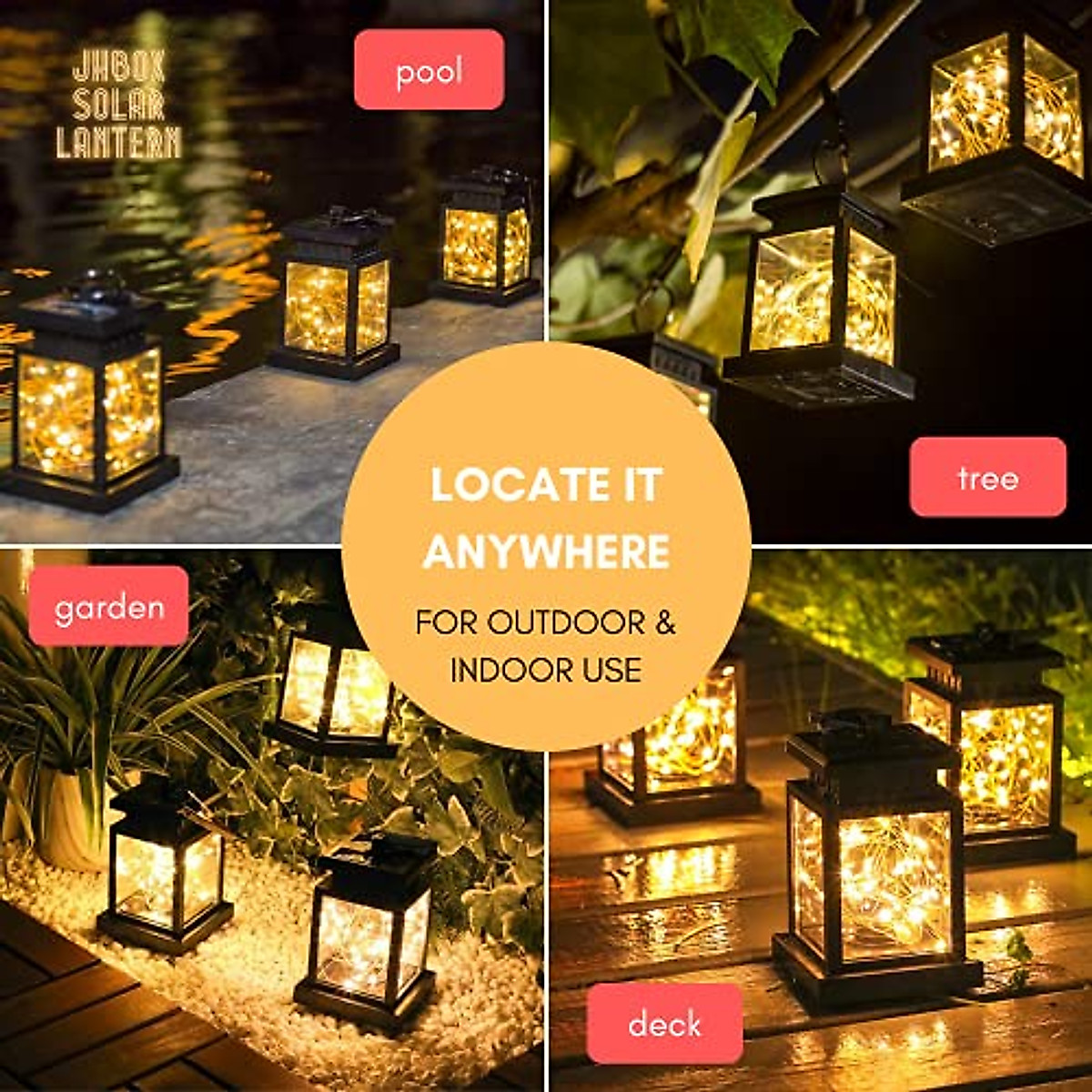 JHBOX Solar Lanterns Outdoor Waterproof Hanging Solar Lantern Lamp 30 LED Solar Tree Lights Outdoor, Solar Camping Lights, Lantern Decorative for Patio Yard Camping Garden Christmas Decor ( 1 Pack )