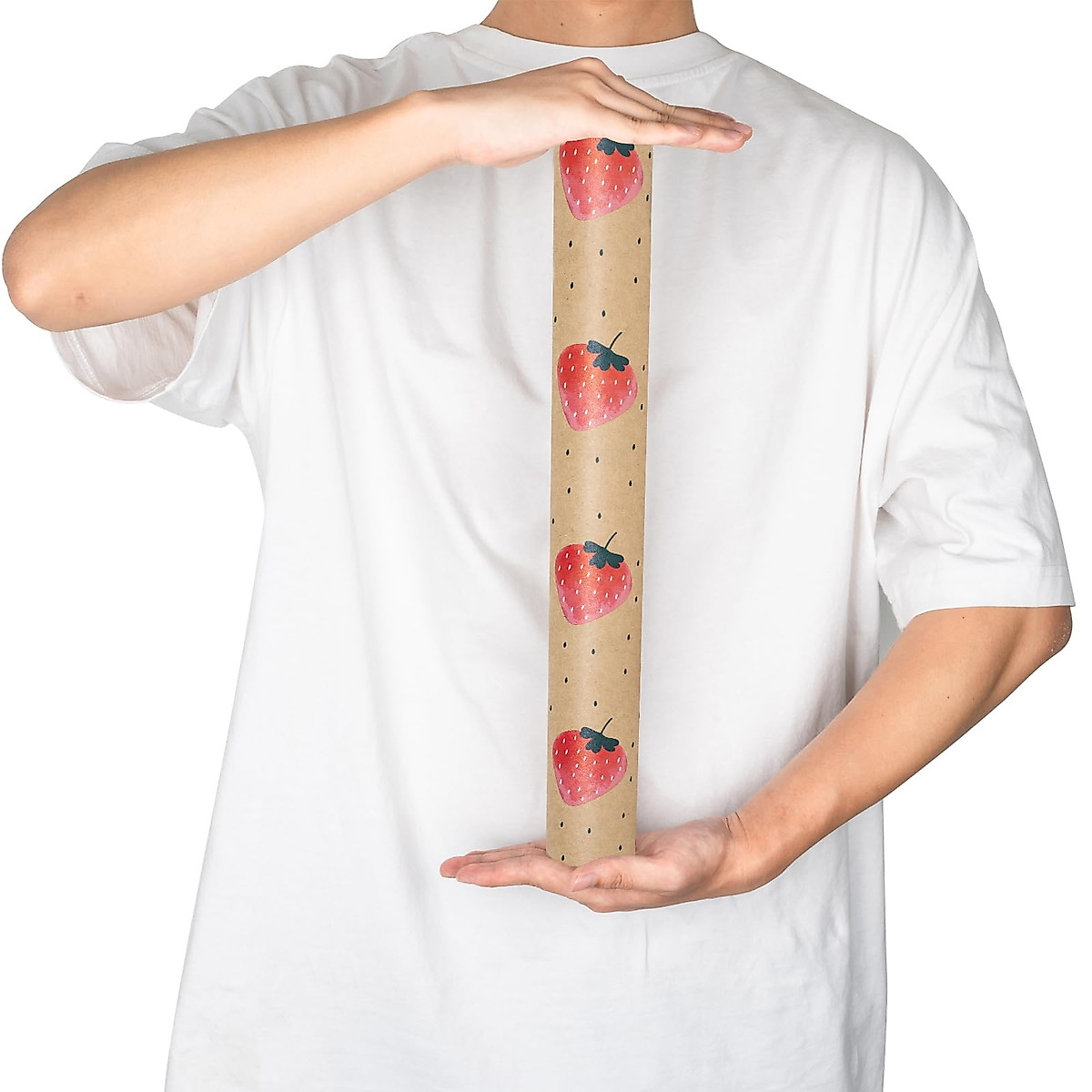 RUSPEPA Kraft Wrapping Paper Roll - Mini Roll - Strawberry Design Great for Birthday, Party, Baby Shower - 17 Inches X 32.8 Feet