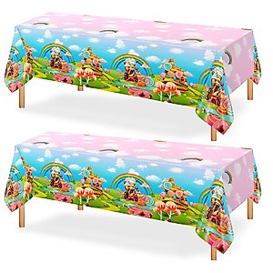 PHOGARY 2PCS Candyland Tablecloth for Candyland Party Decorations, Plastic Disposable Rectangular Candy Table Cloth for Kids Baby Shower Birthday Candyland Decorations 51" X 86"