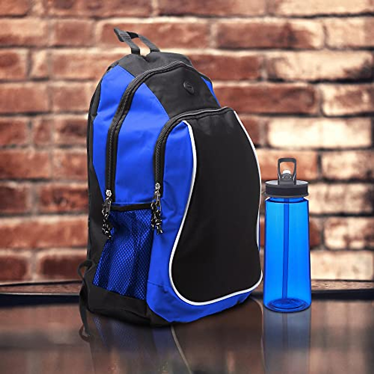 DISCOUNT PROMOS Large Sports Backpack with Mesh Pockets Set of 10, Bulk Pack - Perfect for School, Office, Outdoor Sports - Blue