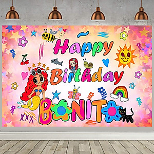 AUSDU Manana Birthday Party Supplies,1 Happy Birthday Backdrop,18 Ballons for Manana Party Decorations, 5 x 3FT Karol G Birthday Banner Decor Photo Background for Girls Boys Kids