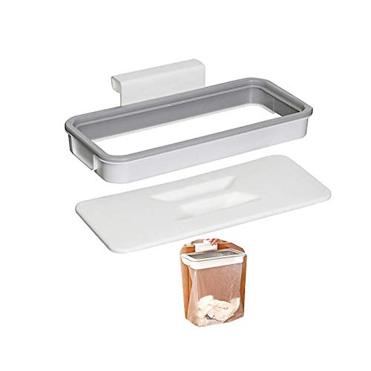 Colorido Kitchen Cupboard Hanging Trash Garbage Bag Holder with Lid Door Back Trash Can Waste Bin Rack Over The Cupboard Trash Bag Holder Random