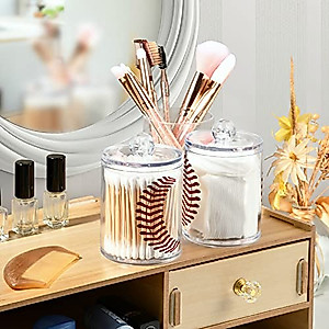 WELLDAY Apothecary Jars Bathroom Storage Organizer with Lid - 14 oz Qtip Holder Storage Canister, Sport Baseball Print Clear Plastic Jar for Cotton Swab, Cotton Ball, Floss Picks, Makeup Sponges,Hair