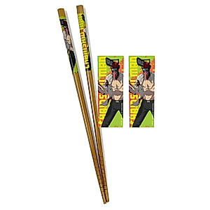 Just Funky Chainsaw Man Chopsticks Set of 2 – Chainsaw Man Merch - Includes 2 Sets of Bamboo Chopsticks - 8.85 Inches Long Anime Chopsticks