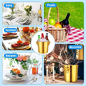Pinkunn 6 Pack Gold Stainless Steel Champagne Bucket 3 Qt Metal Ice Bucket Double Wall Wine Bucket with Handles Party Beverage Chiller for Champagne Beer Cocktail Wine Drinks Home Bar Accessories