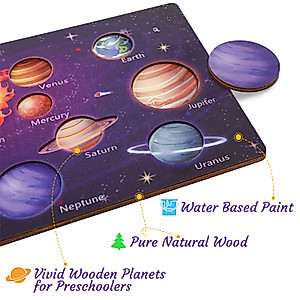 Zeoddler Upgrated Solar System Puzzle for Kids 3-6, Wooden Space Toys for Kids, Planets for Kids Preschool Learning Activities, Gift for Boys, Girls