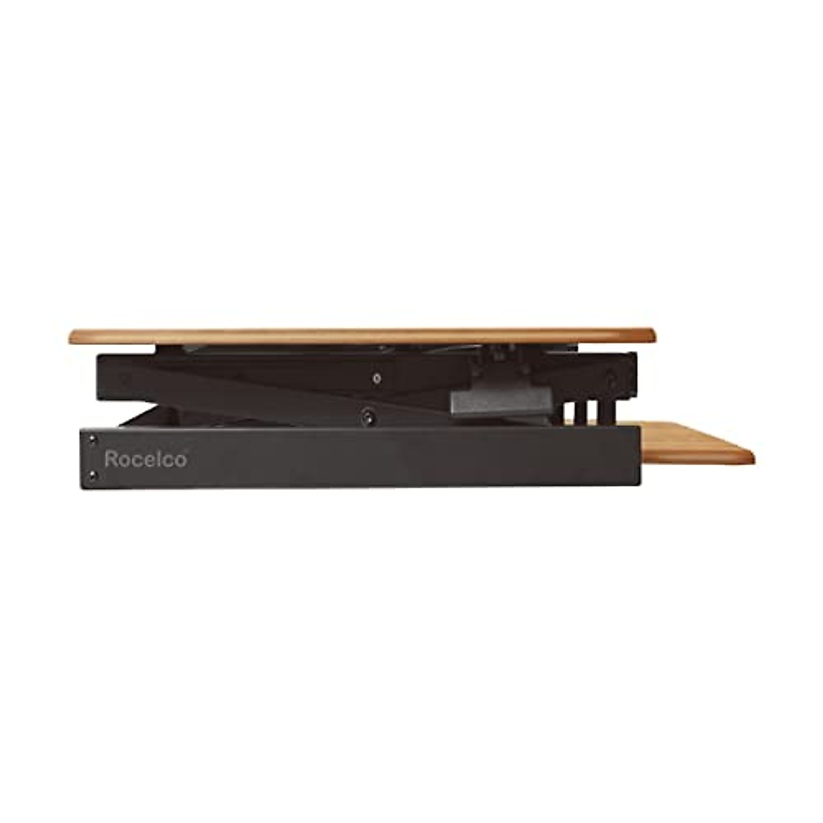 Rocelco 46" Large Height Adjustable Standing Desk Converter, Quick Sit Standup Triple Monitor Riser, Gas Spring Computer Workstation, Retractable Keyboard Tray, (R DADRT-46), Teak/Black