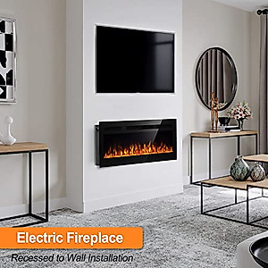 TUAN 50 Inch Recessed and Wall Mounted Electric Fireplace, Fireplace Heater and Linear Fireplace with Timer, Touch Panel and Remote Control, Adjustable 12 Flame Color, Low Noise, 750w/1500w