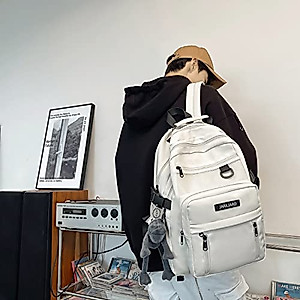 JARKJARD Cute Aesthetic Backpack Kawaii Backpack for School with Cute Pendant Casual Daypack Middle Student Travel College Bookbag for Girls Large Capacity(White)