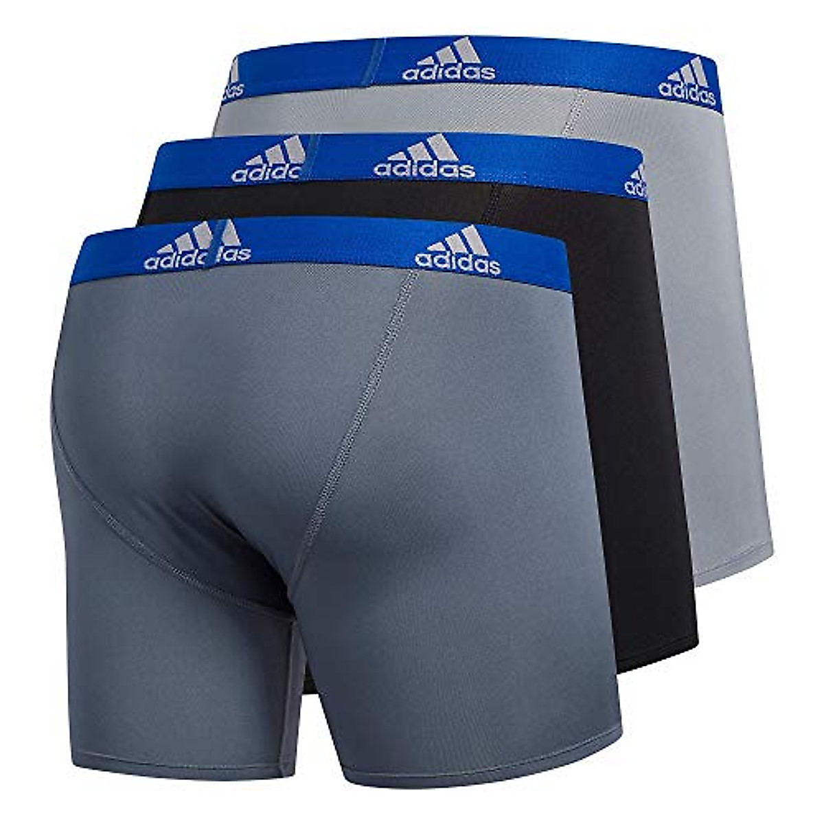 adidas Men's Performance Boxer Brief Underwear (3-Pack), Onix Grey/Black/Collegiate Royal Blue, Medium