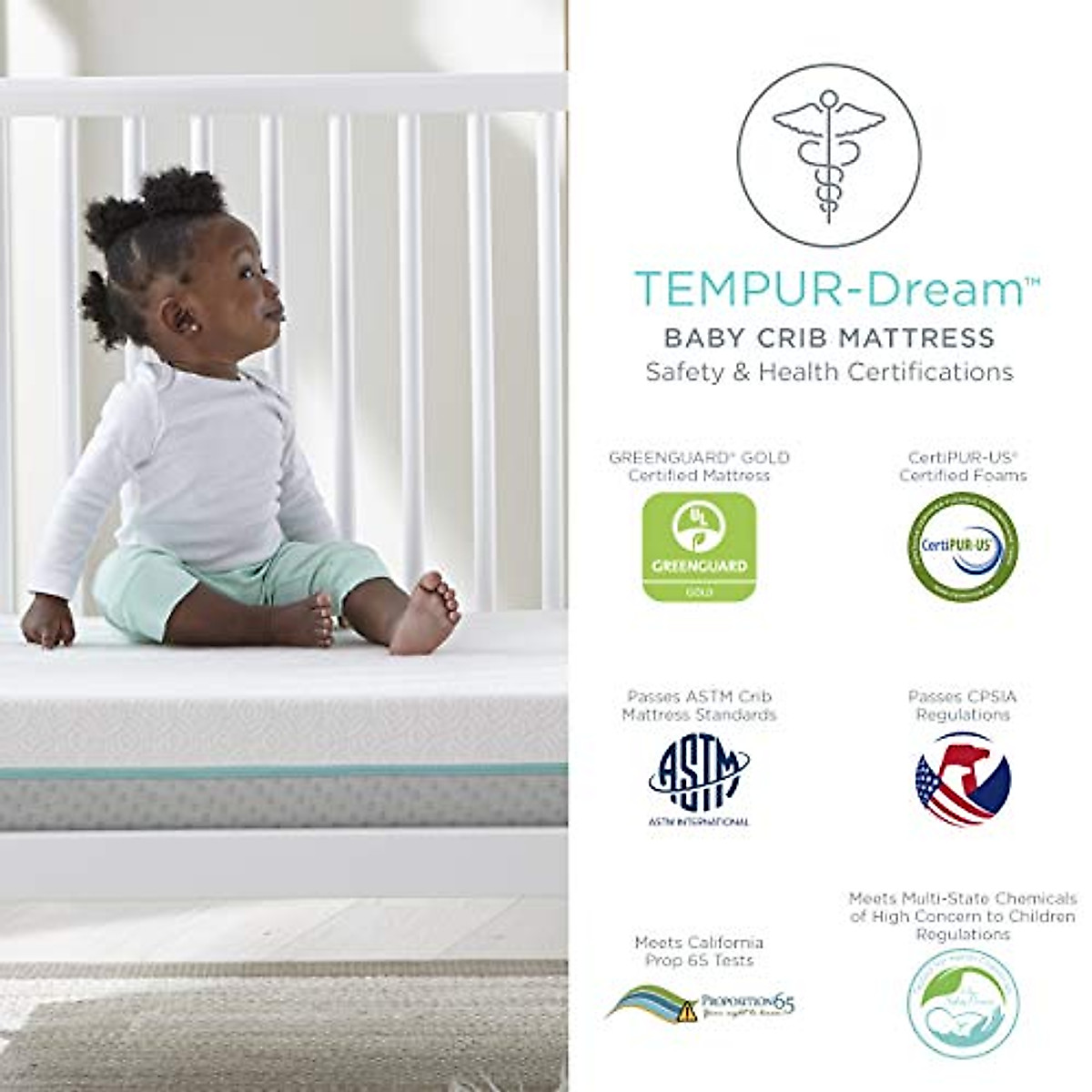 Tempur-Pedic TEMPUR-Dream 2-Stage Waterproof Baby Crib and Toddler Mattress - Made in USA, 52"x28"