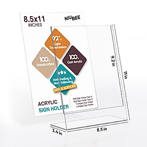NIUBEE 6Pack 8.5x11 Acrylic Sign Holder with Vertical Slanted Back, Clear Plastic Sign Holder Picture Photo Frames, Flyer Document Paper Display Stand for Office Desktop