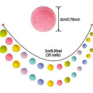 Wool Felt Ball Garland Colourful Felt Ball Pom Pom Garlands 9.84 Feet Long 70 Balls Felt Ball Garlands Hanging Garland Banner for Wall Party Home Decoration (Green, Pink, Yellow, Blue and Purple)