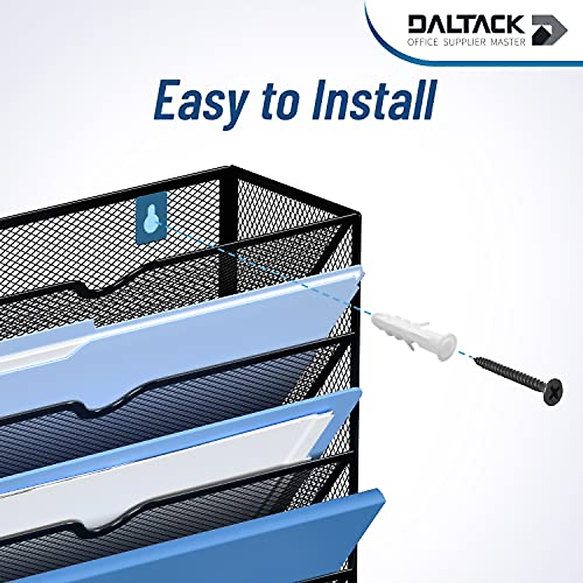 DALTACK Wall File Holder 6 Tier Hanging Wall File Organizer with Hooks, for Papers Mails Folders Clipboard Magazine Organization, for Office Home, Mesh Metal, Black