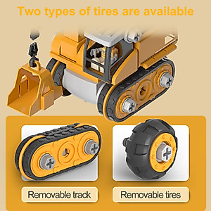 Construction Truck Toys for 3 4 5 6 Years Old Toddlers Kids Boys and Girls, STEM Take Apart Toys Cars with Electric Drill, 4 in 1 Construction Vehicles Crane Excavator Drilling Car Timber Grab Truck