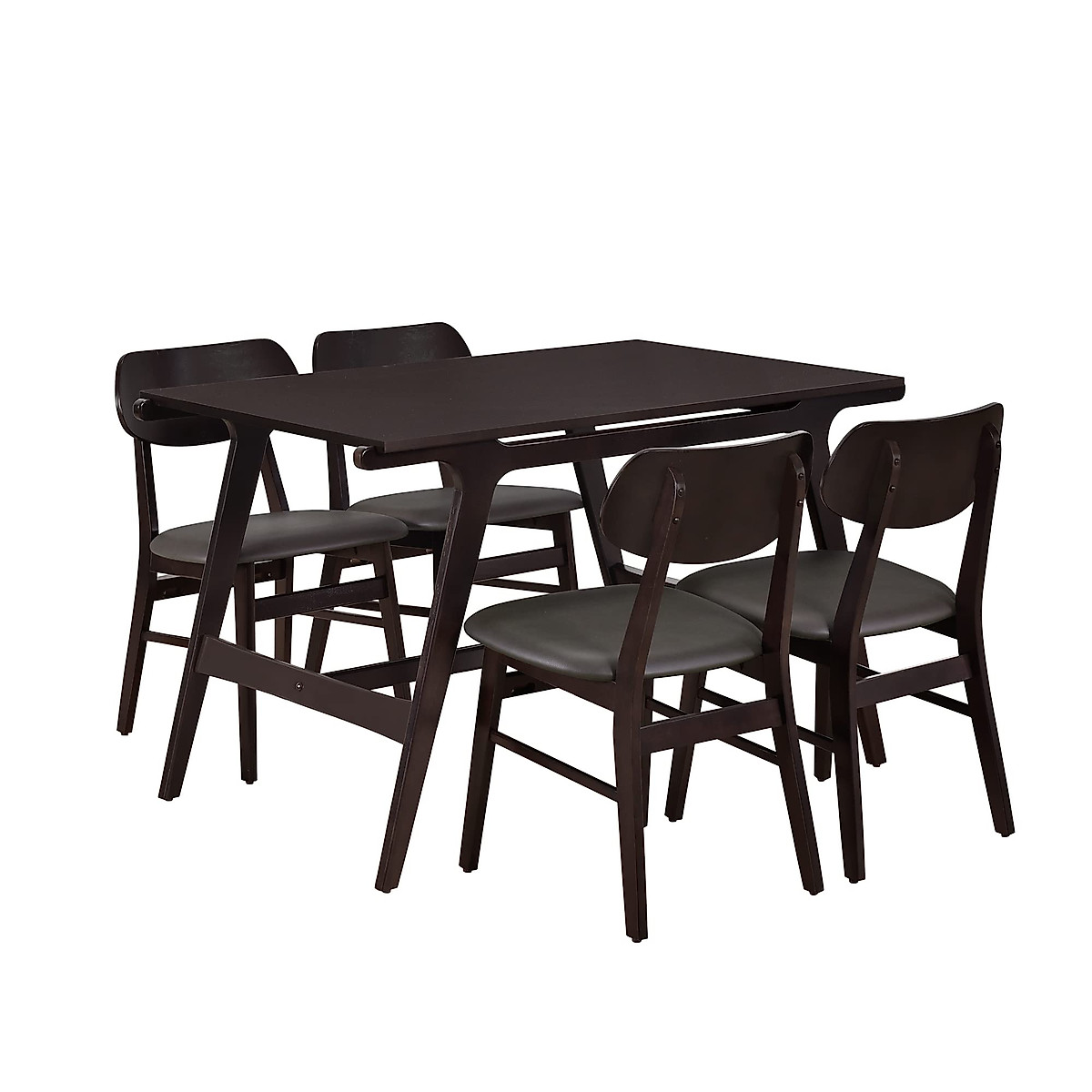 KoiHome 5-Piece Mid-Century Style Set Faux Leather, Seats up to 4, Wooden Table/Chair Frame for Dining Room, Restaurant, Kitchen (Wenge)