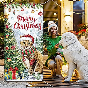 Tiamon Christmas Door Cover Christmas Cat Door Cover Decoration Xmas Cute Cat Snowflake Door Cover Banner for Winter Holiday Party Supplies, 70.9 x 35.4 Inches
