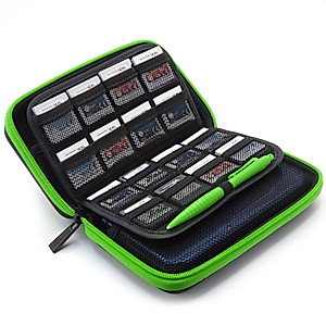 BRENDO 2DS XL Case, 3DS XL Carrying Case for New Nintendo 2DS XL and 3DS XL, 24 Game Cartridge Holders and a Large Stylus - Black/Lime Green
