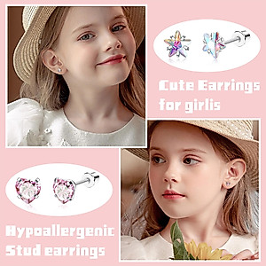 THUNARAZ 16 Pairs Hypoallergenic Screw Back Earrings for Women Girls Surgical Steel Tiny CZ Pearl Ball Heart Flower Screwback Flat Back Stud Earrings Set 20G