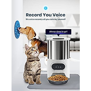 Automatic Cat Feeder, WHDPETS WiFi Cat Food Dispenser for 2 Cats & Dogs, 304 Stainless Steel Pet Feeder with Feeding Mat, 2-Way Splitter, APP Control, 10s Voice Recorder, Dual Power Supply