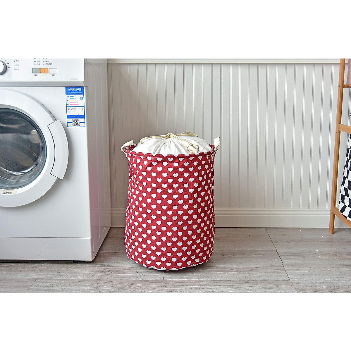 DuShow Drawstring Laundry Hamper,Red Large Size Laundry Basket with Handles,Foldable Canvas Laundry Hamper for Home,Dirty Clothing,Kids Toy Organizer