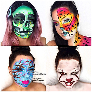 Craft Pro - Kids Face Paint Kit - Vegan + Cruelty Free (Non-Toxic). Includes Guidebook, Applicators, Stencils. Easy ON Easy Off (Water Activated Body Paint)