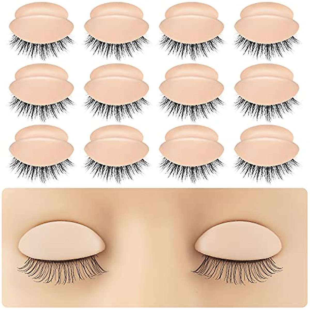 6 Pairs Replacement Eyelids Removable Realistic Eyelids with Eyelashes for Mannequin Head with 10 Pieces Eye Mapping Stickers for Lash Extension Training Eyelash Practice, Makeup Eyelash (Nude)