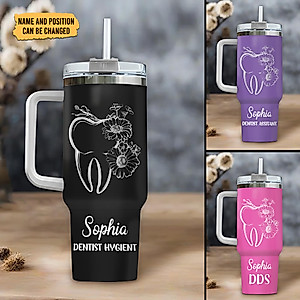Hyturtle Personalized Dentist Tumbler - Dental Hygienist Gift For Women Men - Dentist Gifts - Dentist Appreciation Gifts - Gift for Birthday - Custom Name Tumbler 40oz Stainless Steel Coffee Cup
