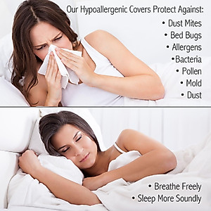 UltraBlock Ultra Plush Premium Waterproof Pillow Protector Set of 2 - Zippered Pillow Case Cover - Super Soft and Quiet Feather Proof Encasement (Queen Size 20 inches x 30 inches)