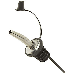 Tablecraft Stainless Steel Pourers with black Tethered Cap, (2 Pack), Silver