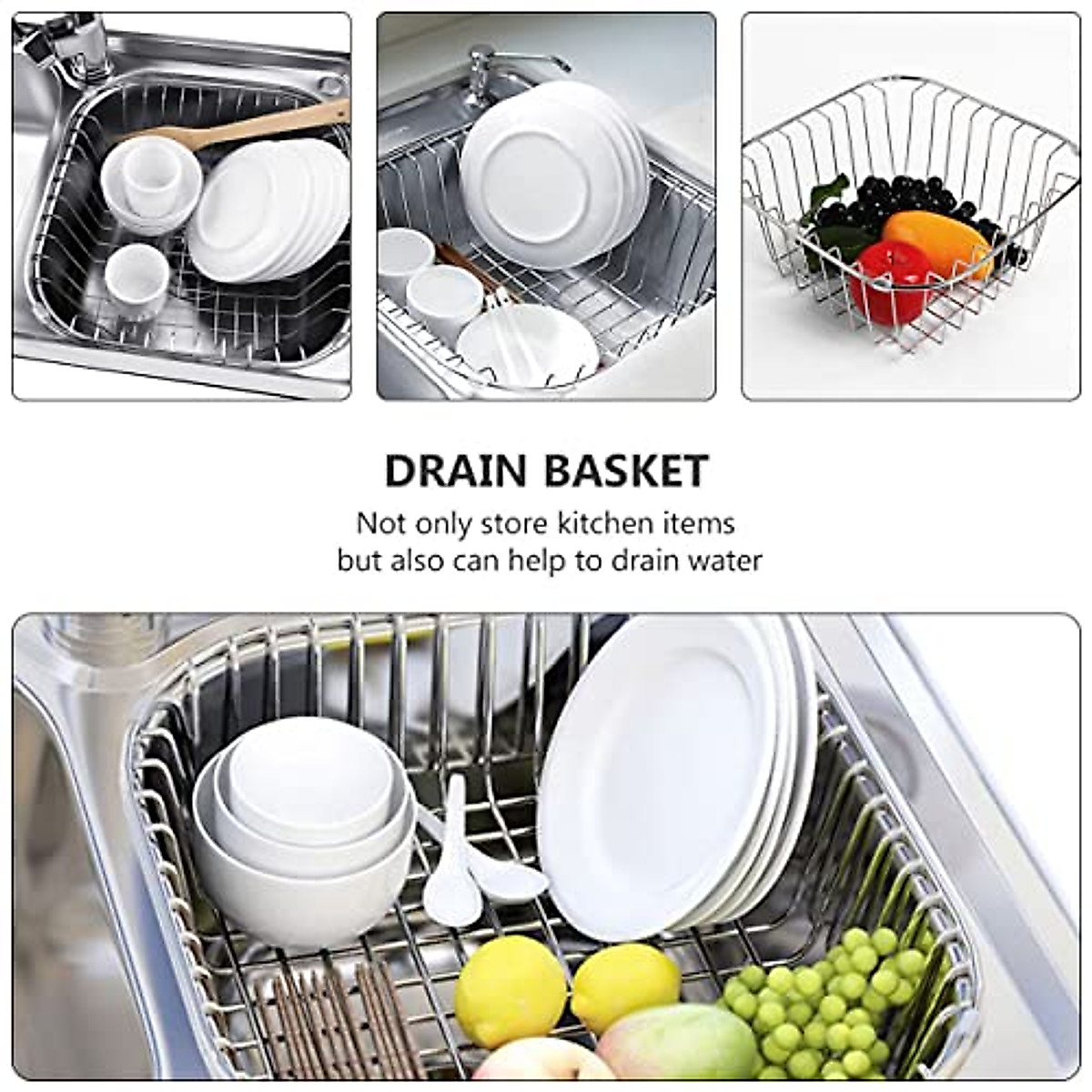 UPKOCH Cutlery Vegetable Storage Drying Holder Countertop Drain Rack Kitchen for Basket over Stainless Dish Steel Utensil Drainer Silver or Fruit Sink In Counter Tableware