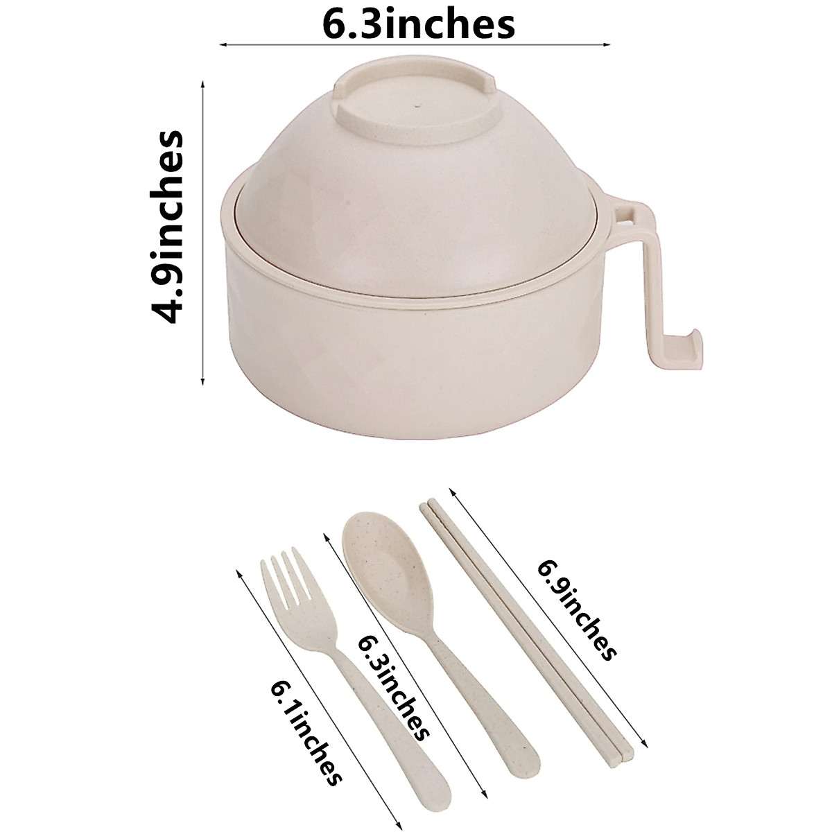 Ramen Cooker Ramen Bowl Set with Chopsticks Microwave Noodle College Dorm Room Essentials for Girls for Boys Apartment -White