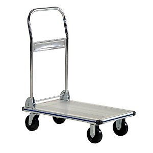 Vestil AFT-30-NM Aluminum Folding Platform Truck with Single Handle and 4" Non-Marking Polyurethane Casters, 400 lbs Capacity, 30" Length x 18-1/2" Width x 6-5/16" Height